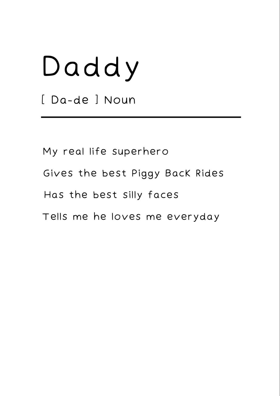 Daddy Noun Printable A4 Fathers Day Gift - Etsy