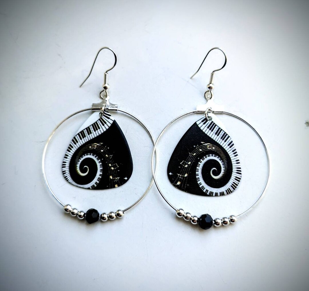 Piano Key Hoop Earrings: Guitar Pick Design, Sterling925 Ear Wires - Etsy