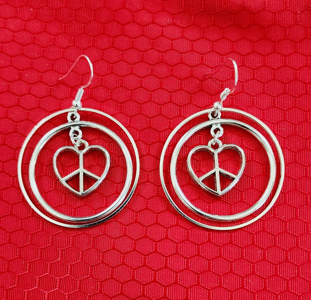 Heart Shaped Peace Sign on Double Hoop Earrings. Very Lightweight - Etsy