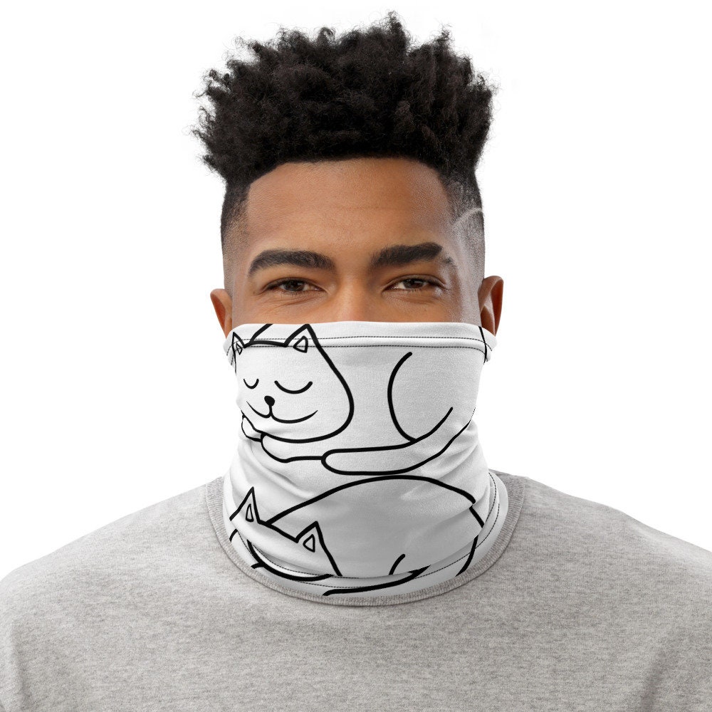 White Smiling Cat Neck Gaiter, Breathable Face Cover, Cat Lover Face ...