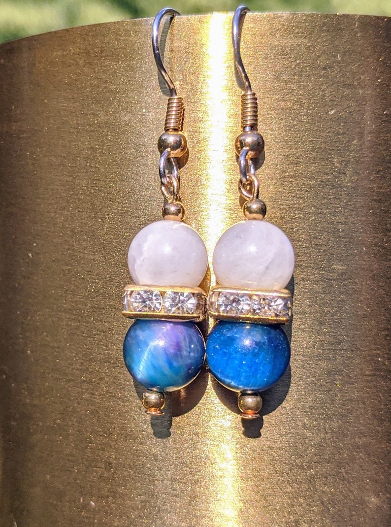 Galaxy Tiger Eye, Gemstone Earrings, Handmade Earrings, Blue and White ...