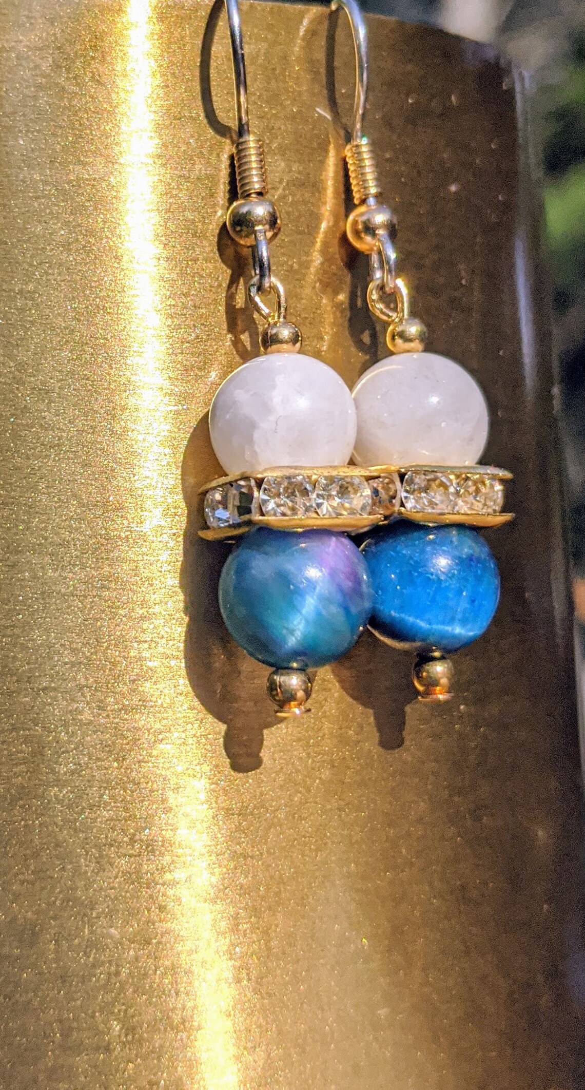 Galaxy Tiger Eye, Gemstone Earrings, Handmade Earrings, Blue and White ...