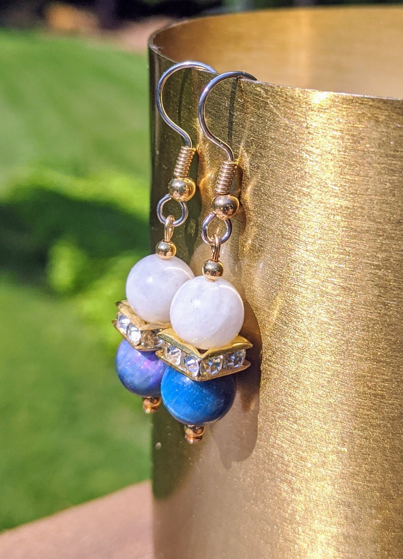 Galaxy Tiger Eye, Gemstone Earrings, Handmade Earrings, Blue and White ...