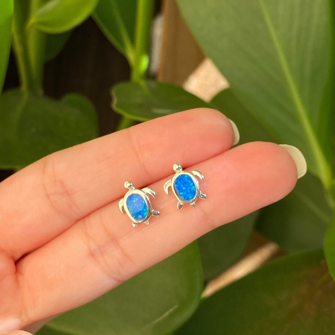Blue Opal Sea Turtle Earrings. Turtle Earrings. Sterling Silver Stud ...