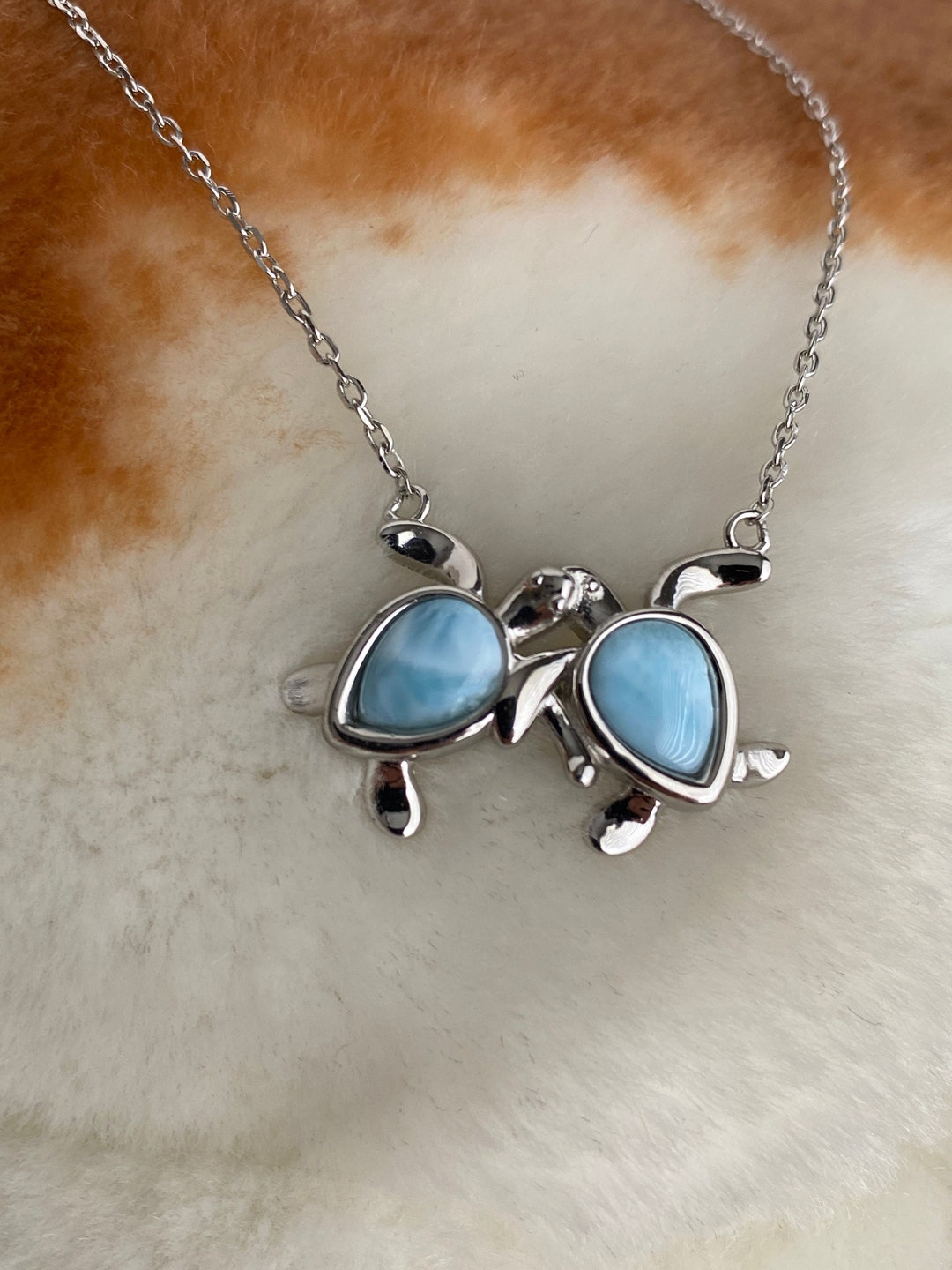 Turtle Necklace. Larimar Necklace. Natural Larimar Turtles Love Couple ...