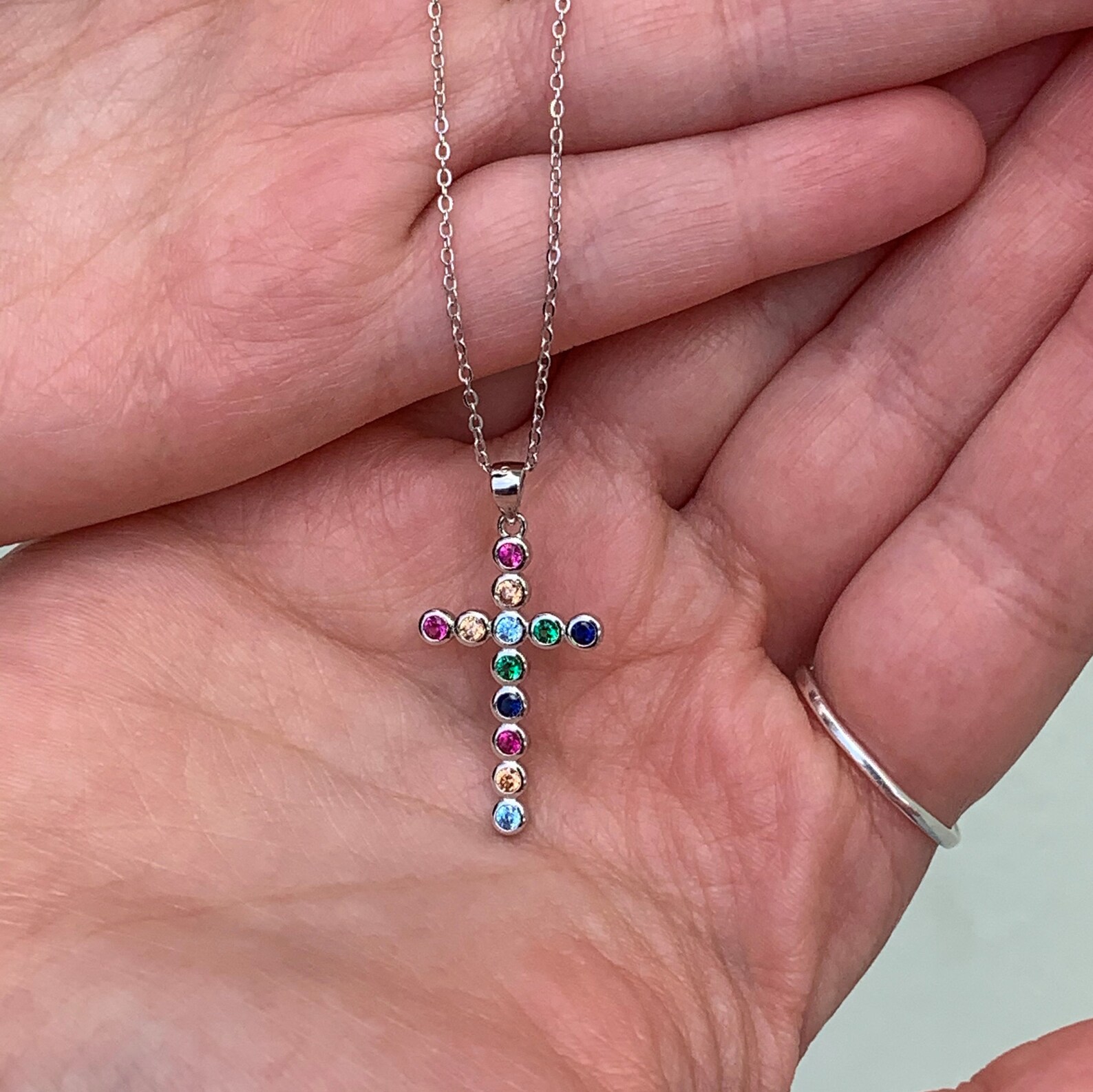 Silver Multi Color Cross Necklace. Cross Necklace. High | Etsy