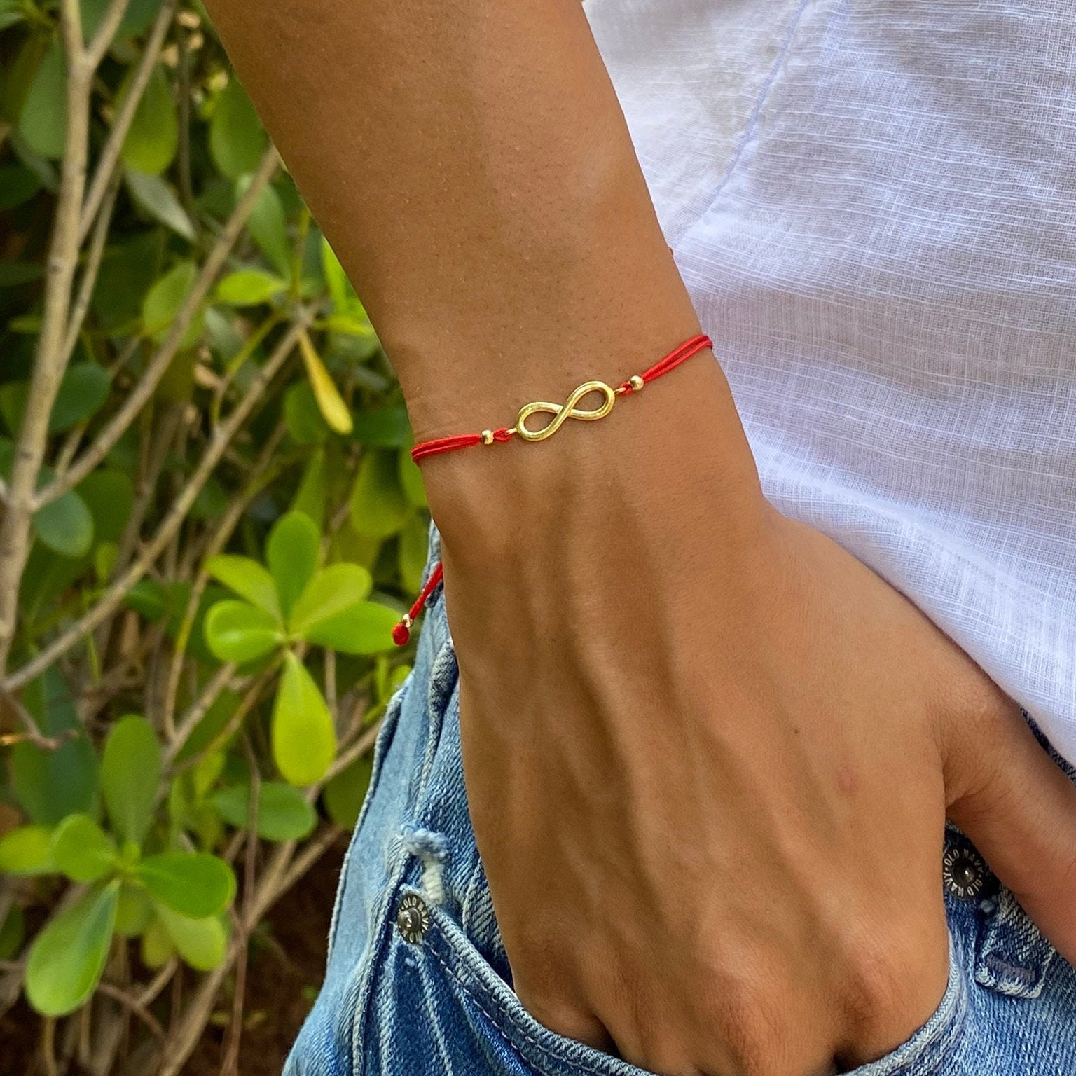 Infinity Gold Bracelet. Adjustable Red String. Infinity Charm Bracelet ...