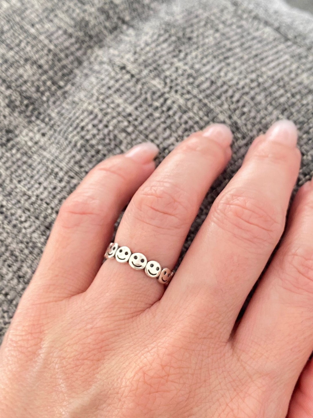 Emoji Face Smile Ring. Sterling Silver Ring. Emoji Round Face Ring ...