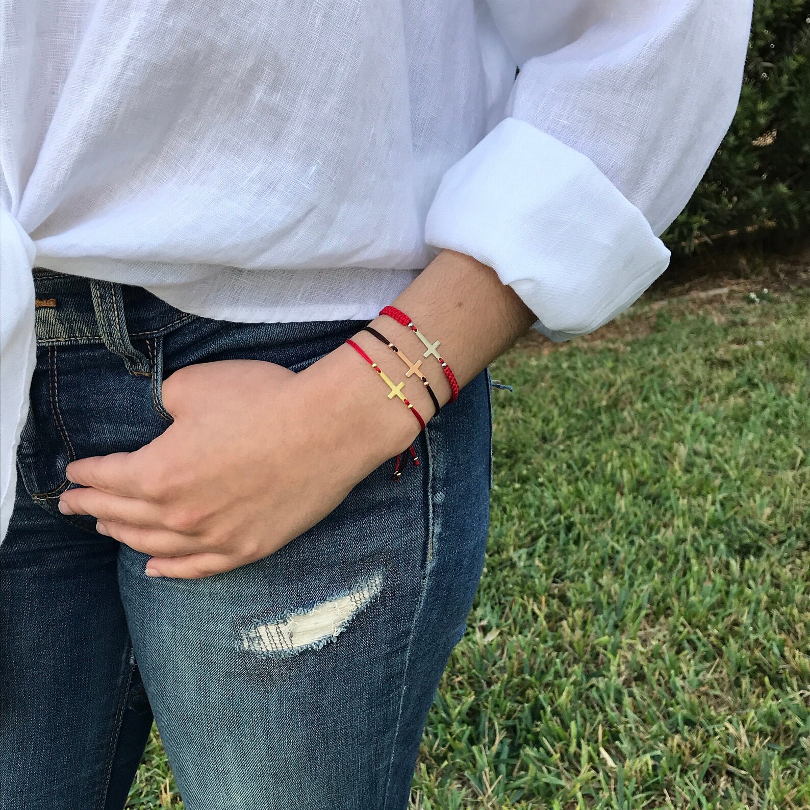 Gold Cross Bracelet. Plain Cross Bracelet. Adjustable String | Etsy