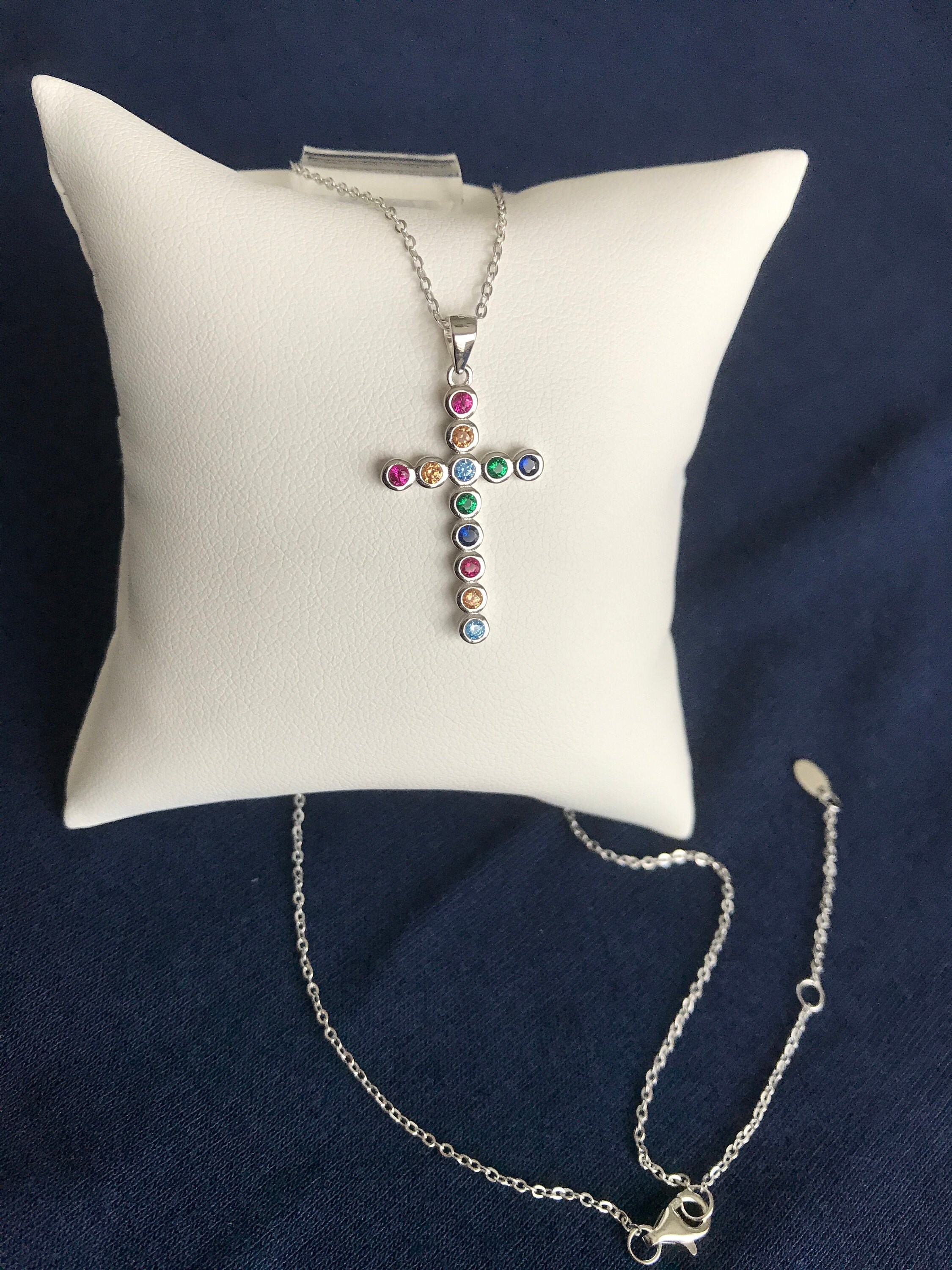 Silver Multi Color Cross Necklace. Cross Necklace. High | Etsy