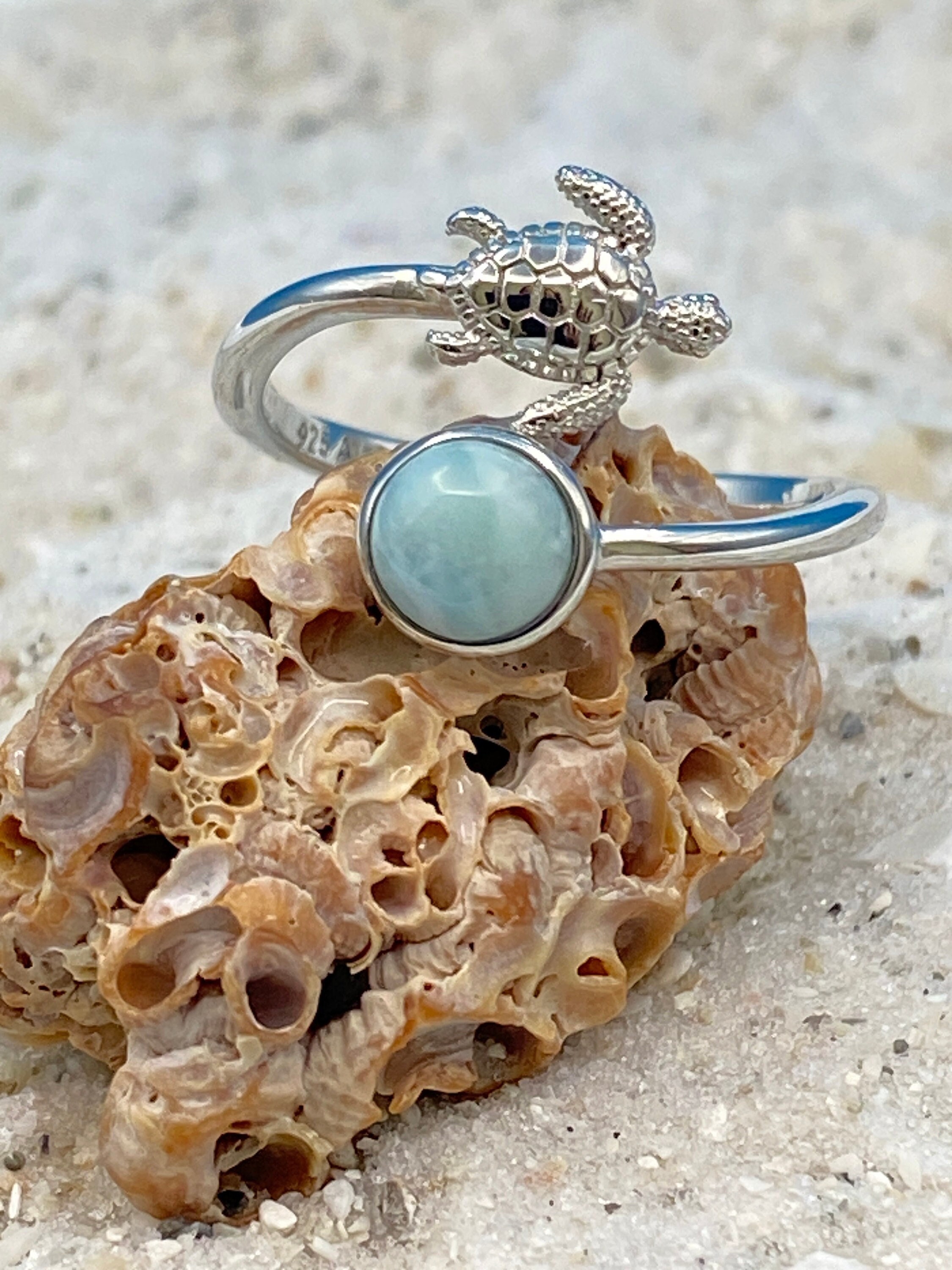 Turtle Silver Ring. Larimar Sterling Silver Adjustable Ring. Larimar ...
