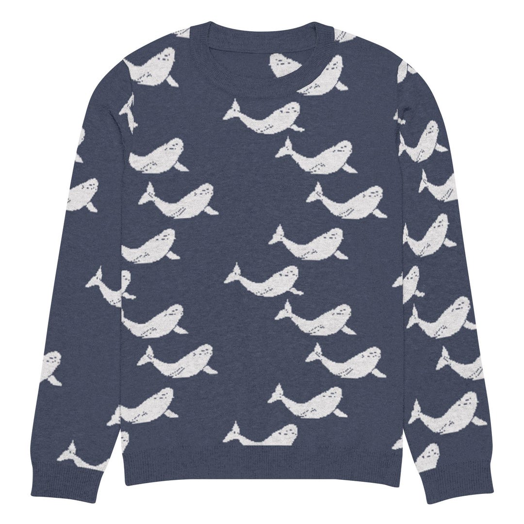 Beluga Whale Sweater, Knitted Crew Neck Sweater, Cetacean, Gift, Marine ...