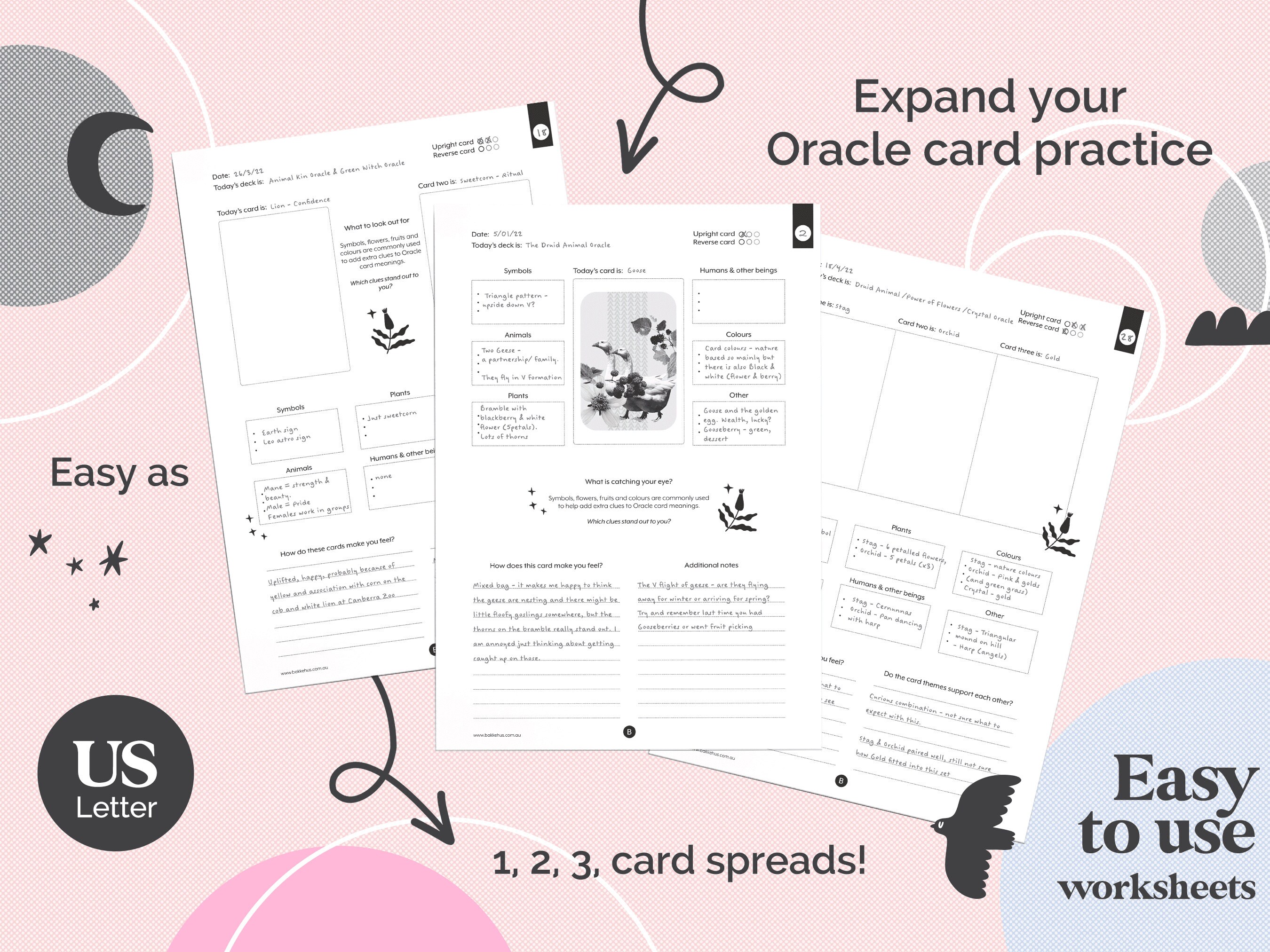 Printable Oracle Card Worksheets - Black Edition (US Letter) - Etsy