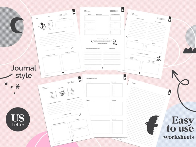 Printable Oracle Card Worksheets - Black Edition (US Letter) - Etsy
