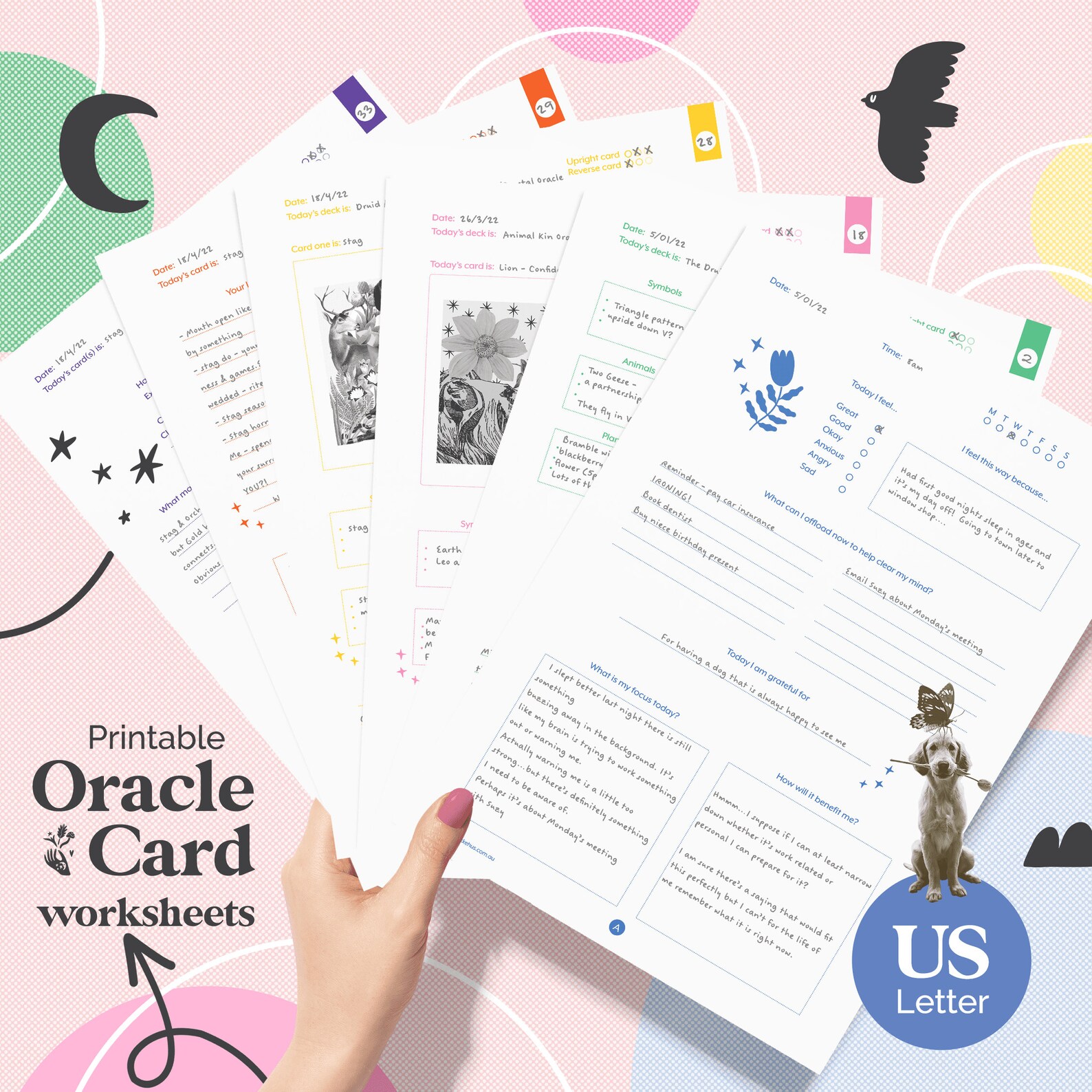 Printable Rainbow Oracle Card Worksheets - Rainbow Edition (US Letter ...