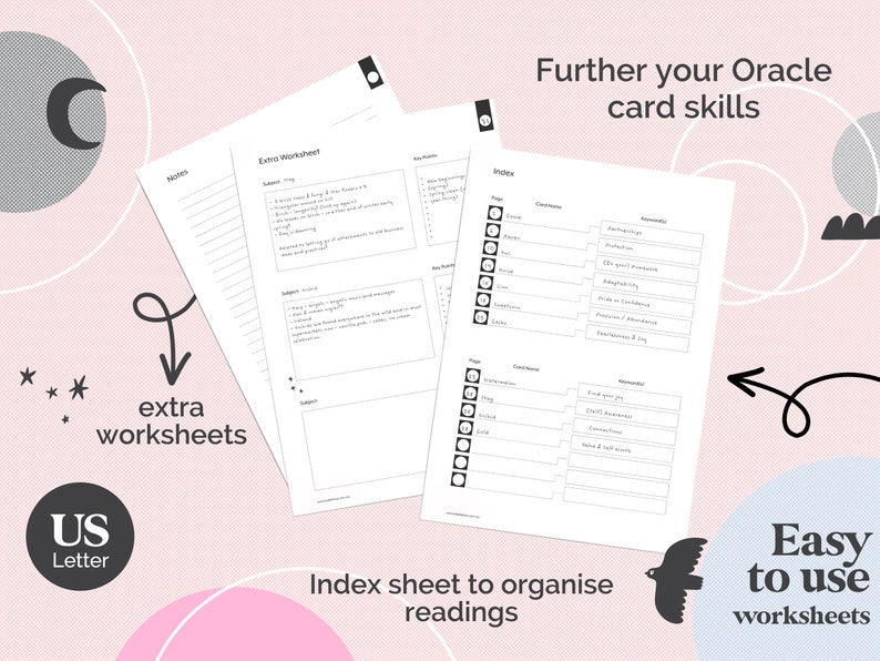 Printable Oracle Card Worksheets - Black Edition (US Letter) - Etsy