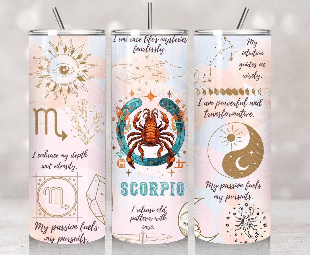 Zodiac Scorpio, Peachy Pink Watercolor, Ready to Press Tumbler Transfer ...