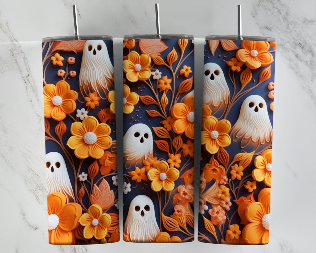 3D Orange Floral Ghosts, 3D Halloween, Ready to Press Transfer, NOT A ...