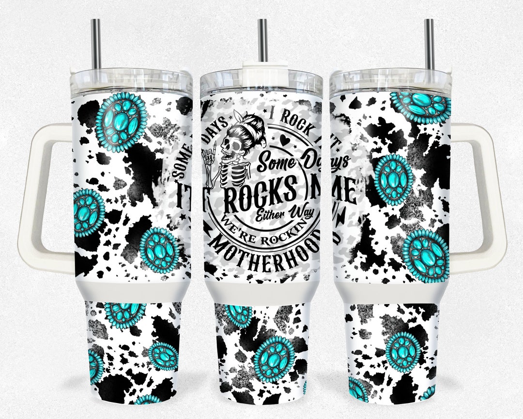 Rockin Motherhood, Turquoise Cow Print, 40 Oz Tumbler, Ready to Press ...