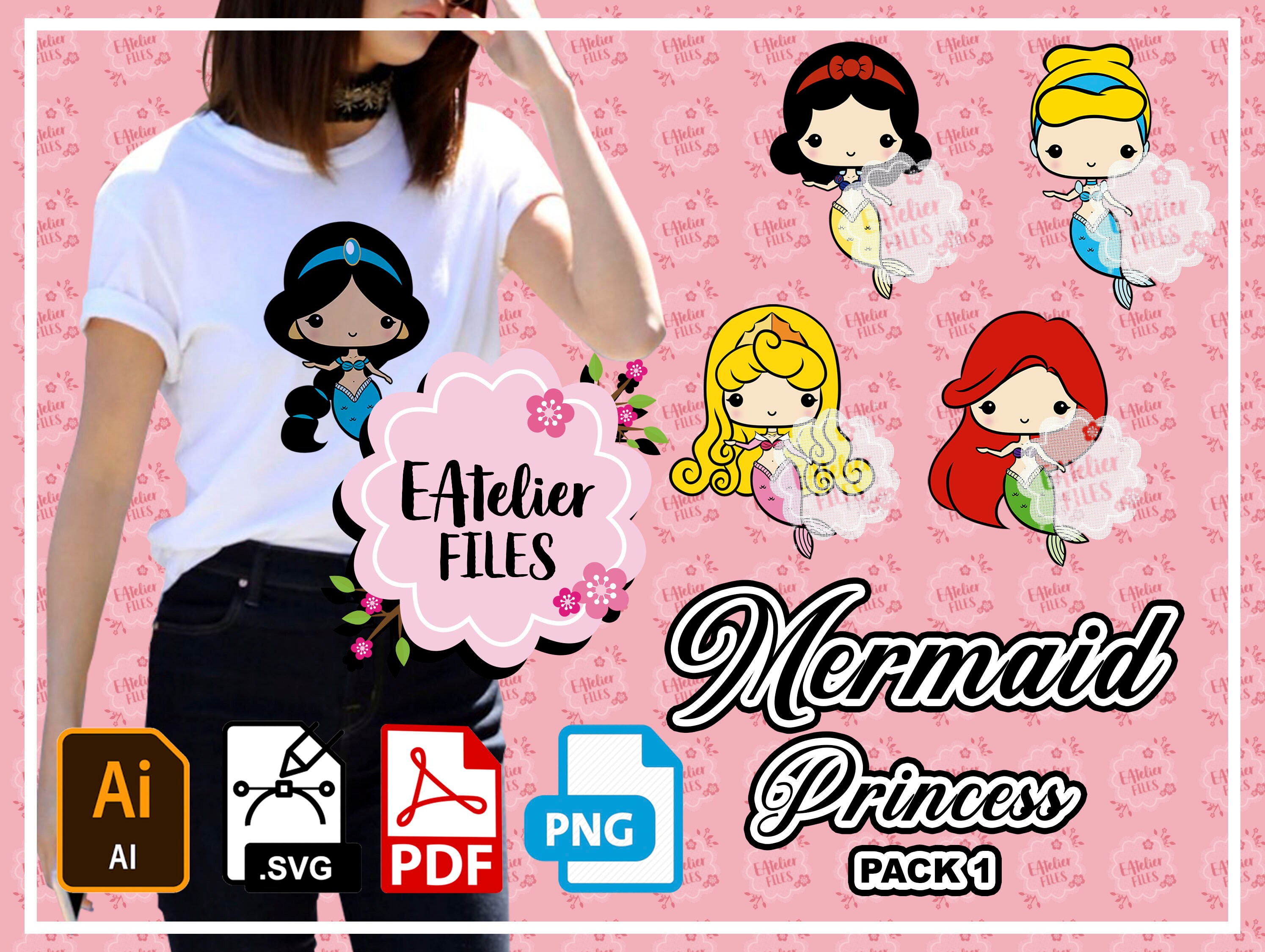 Mermaid Princess Cut File Disney Princess Mermaids for | Etsy