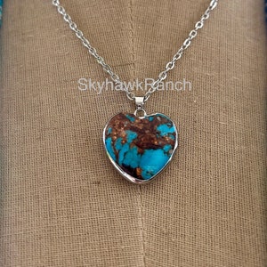 Turquoise Heart Necklace Turquoise Heart Pendant Copper Infused ...