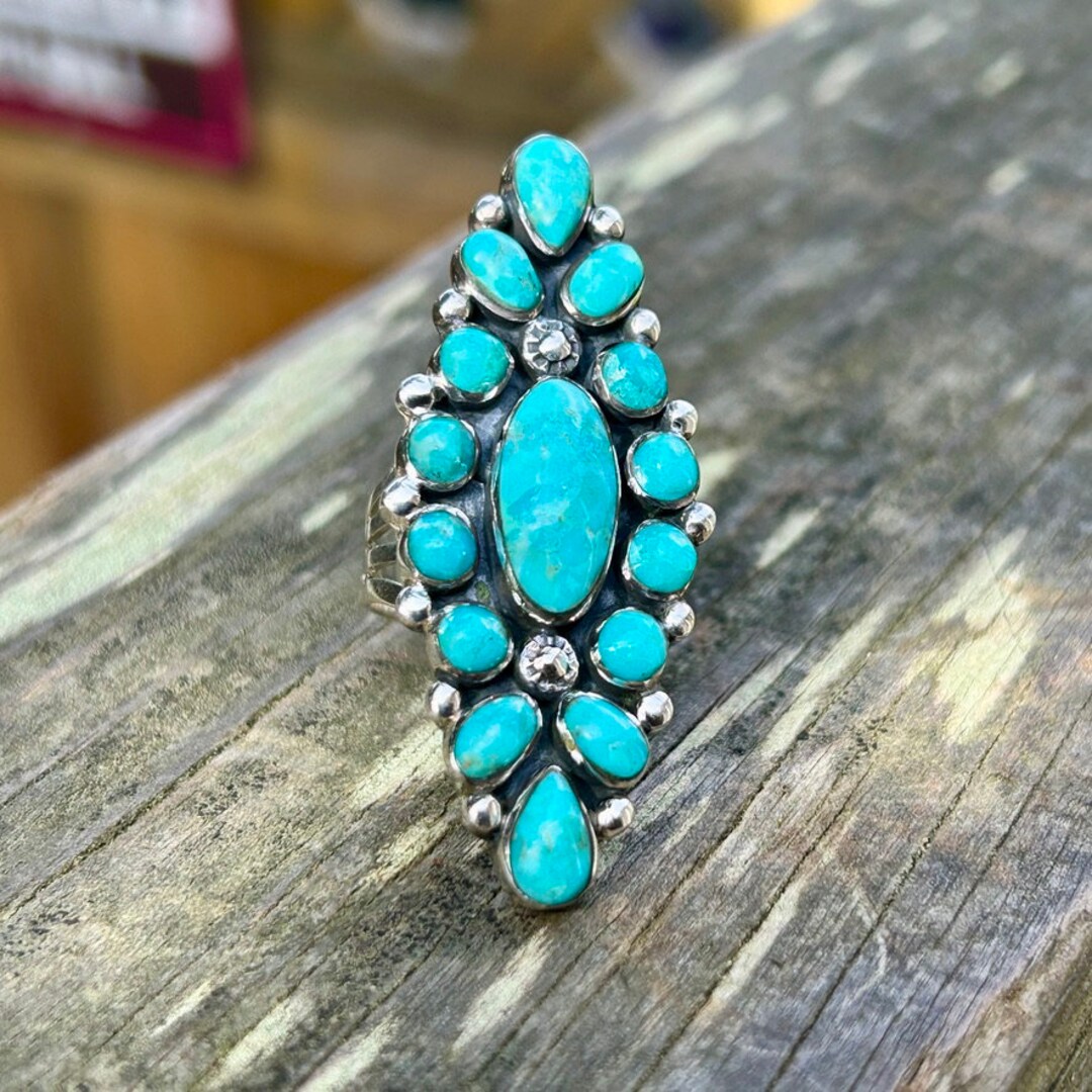 Genuine Turquoise Ring Big Statement Ring Southwest Style Turquoise ...