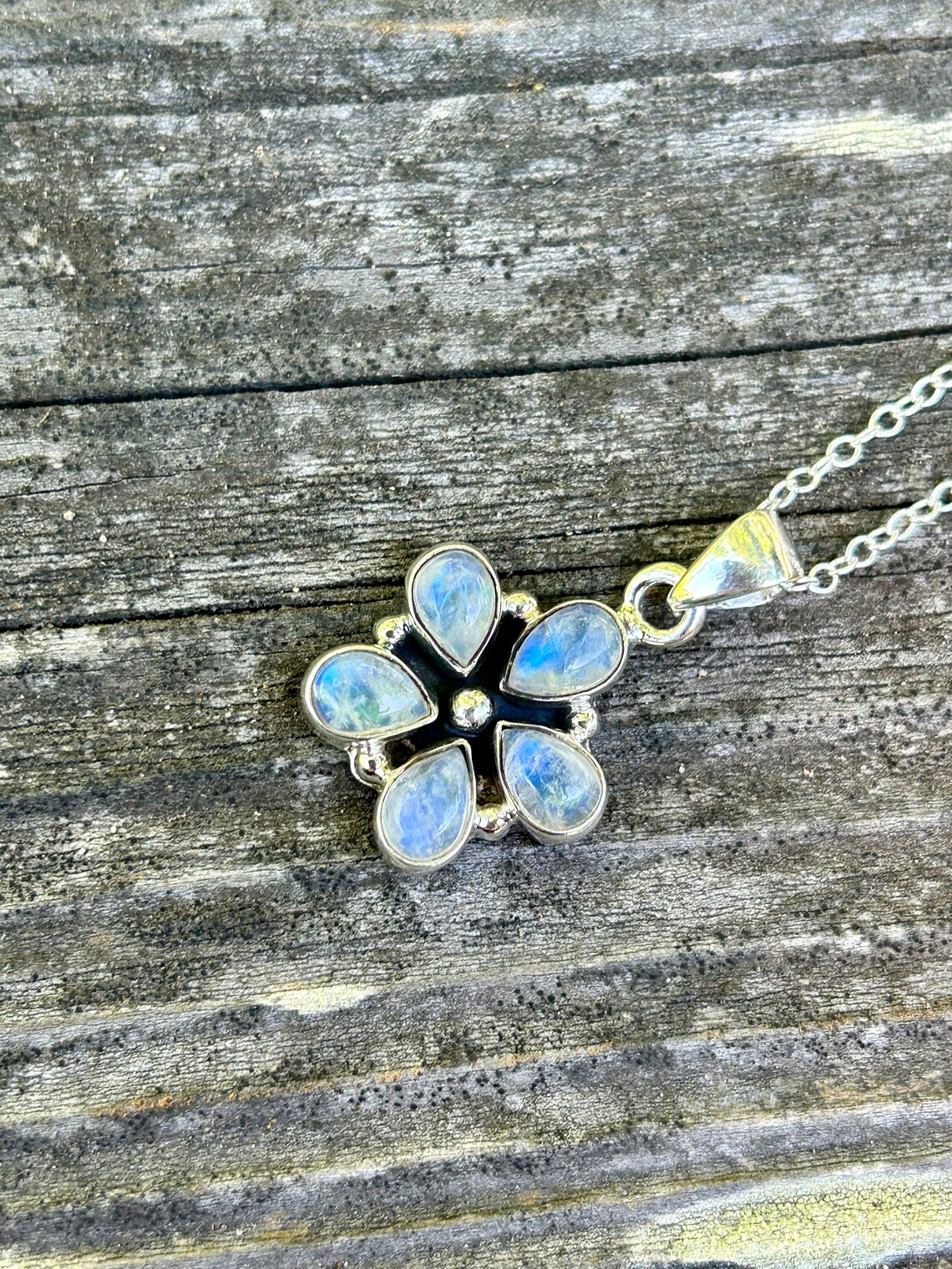 Rainbow Moonstone Flower Pendant Necklace: Sterling Silver, Sterling ...