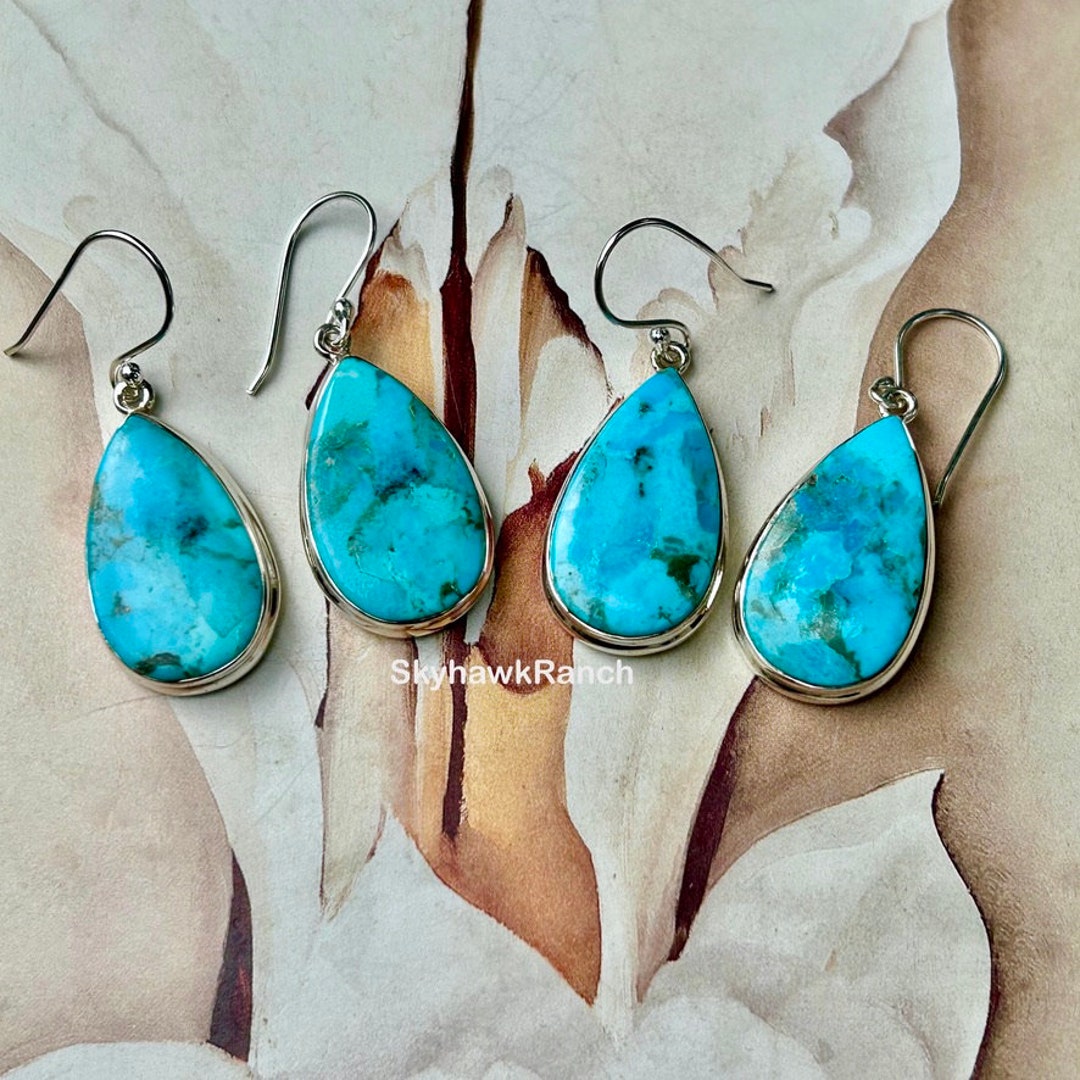 Genuine Turquoise Earrings, Teardrop Earrings, Turquoise Dangle ...