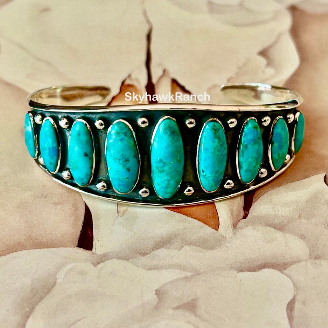 Genuine Turquoise Bracelet Genuine Turquoise & Sterling Silver Cuff ...