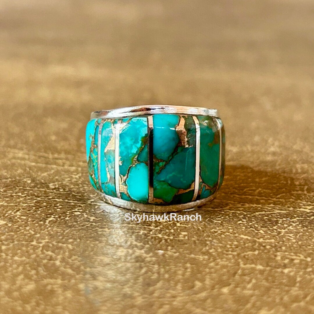 Turquoise Copper Matrix Sterling Silver Ring: Unisex Statement Jewelry ...