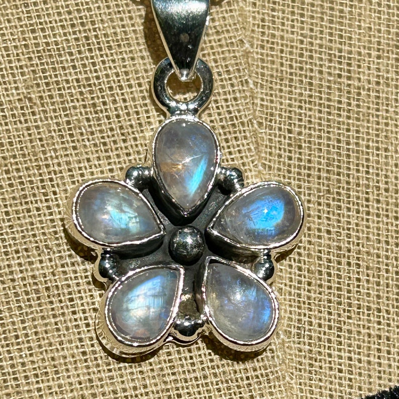 Rainbow Moonstone Flower Pendant Necklace: Sterling Silver, Sterling ...