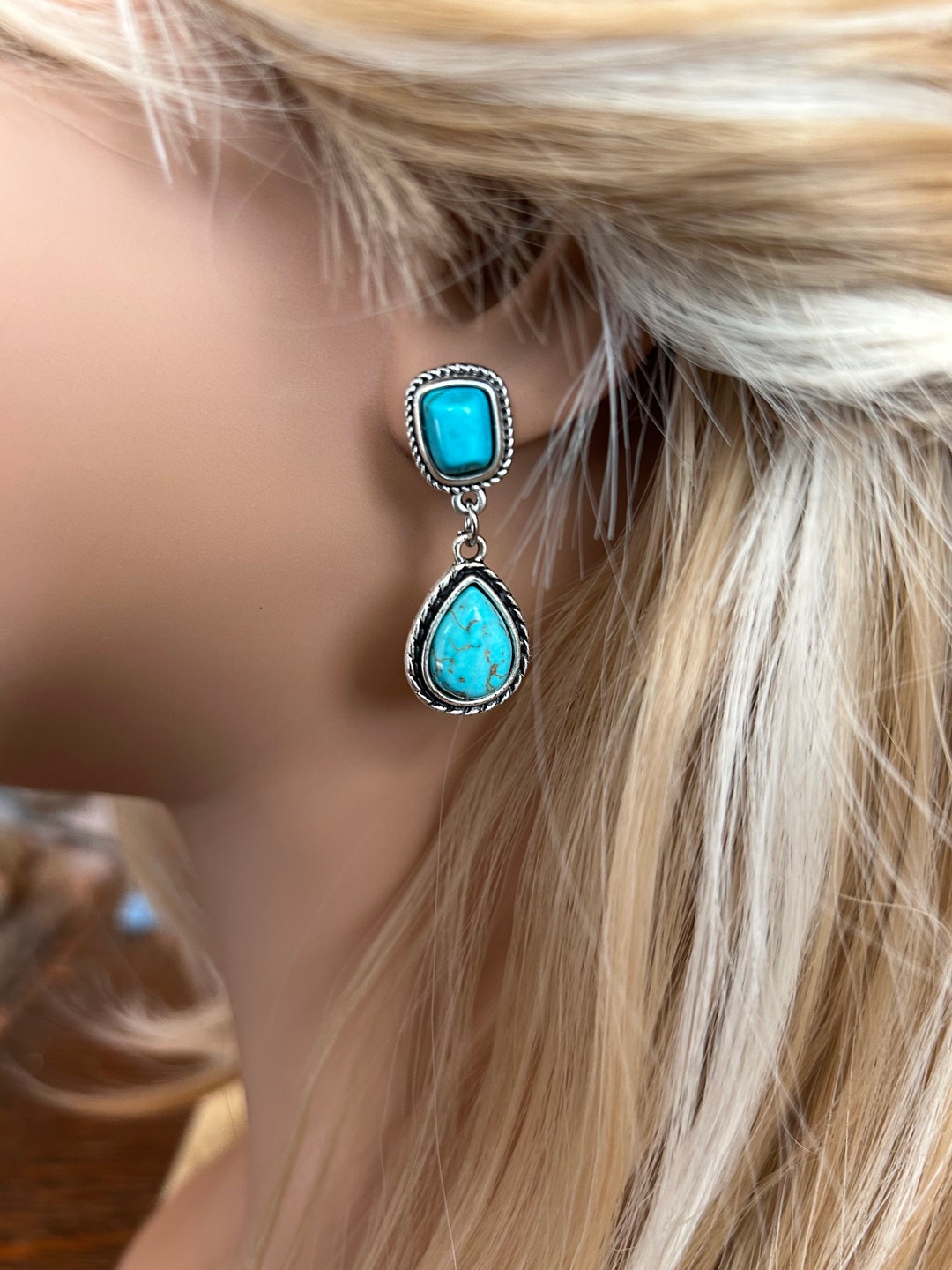 Turquoise Post Dangle Earrings Western Turquoise Earrings Dangle ...