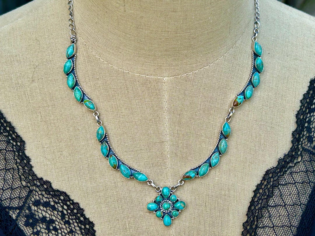Natural Turquoise Necklace Turquoise Wedding Necklace Handmade Necklace ...