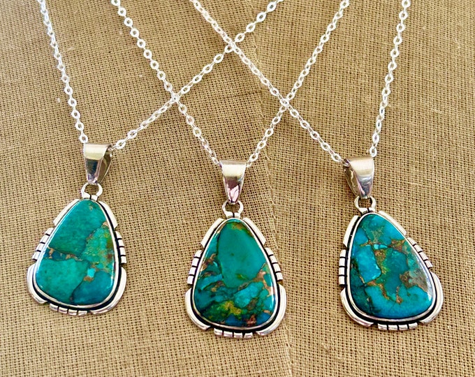 Genuine Turquoise Copper Matrix Necklace/pendant Sterling - Etsy