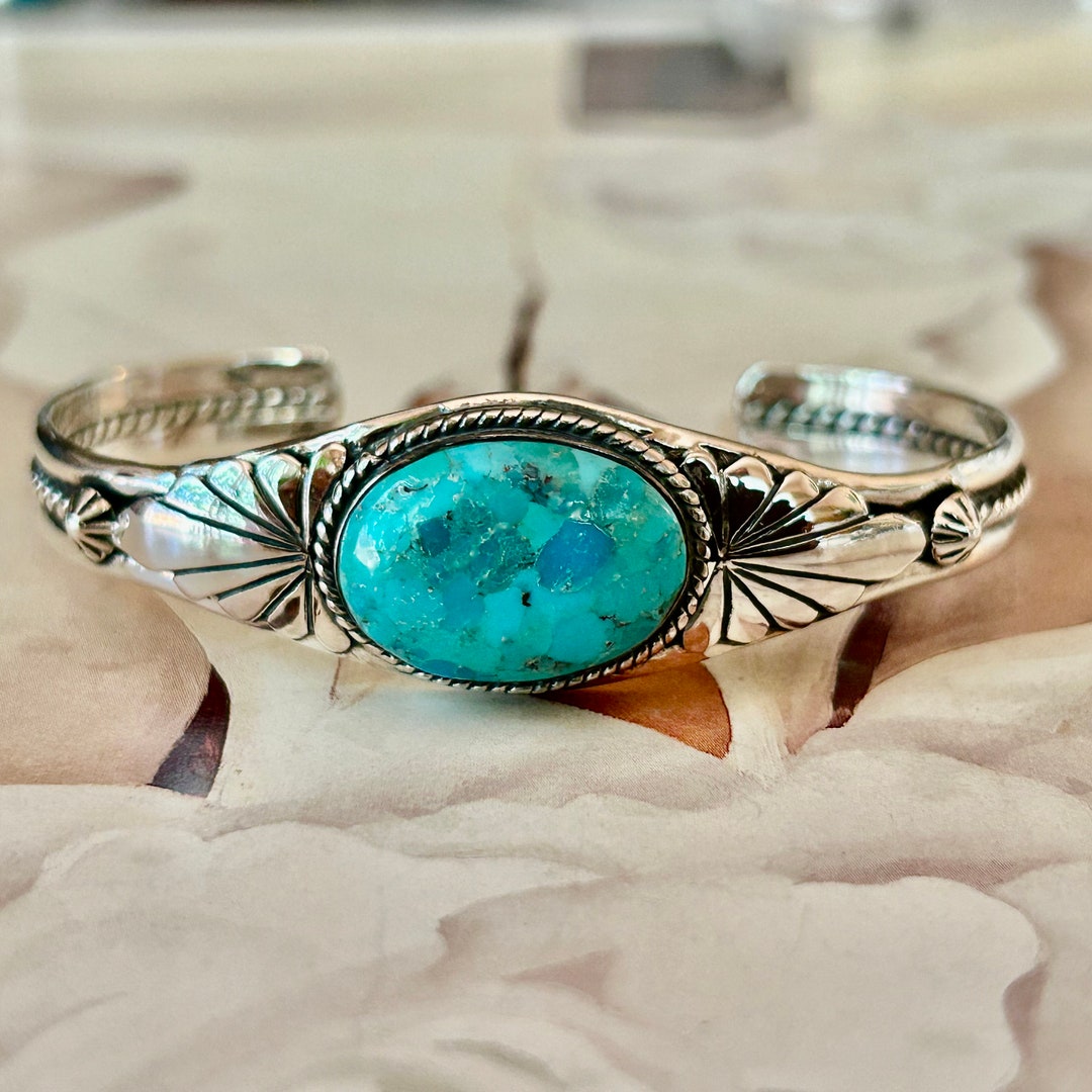 Genuine Turquoise Bracelet 925 Silver Turquoise Cuff Southwestern Style ...