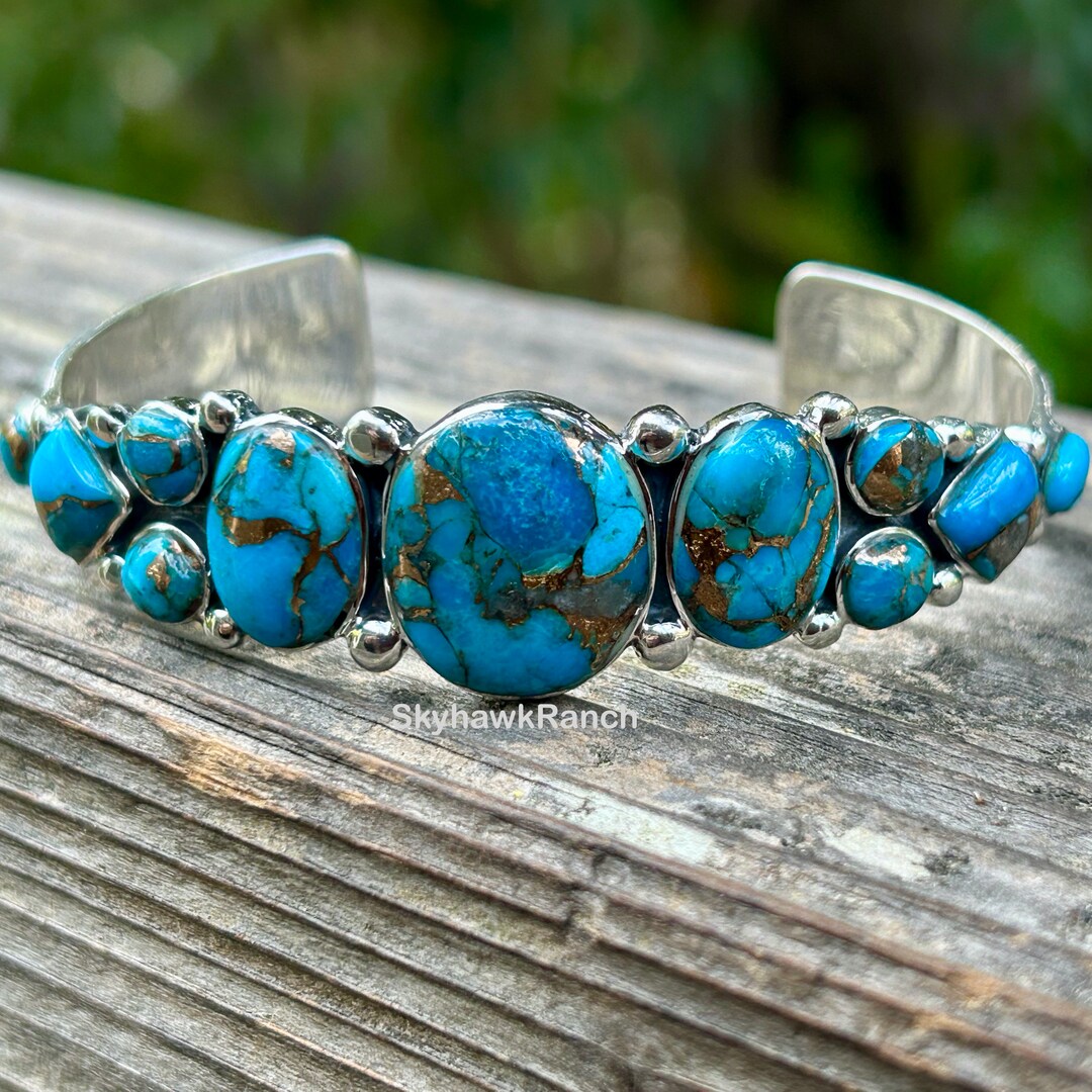 Kingman Copper Matrix Turquoise Bracelet Genuine Turquoise Bracelet 925 ...