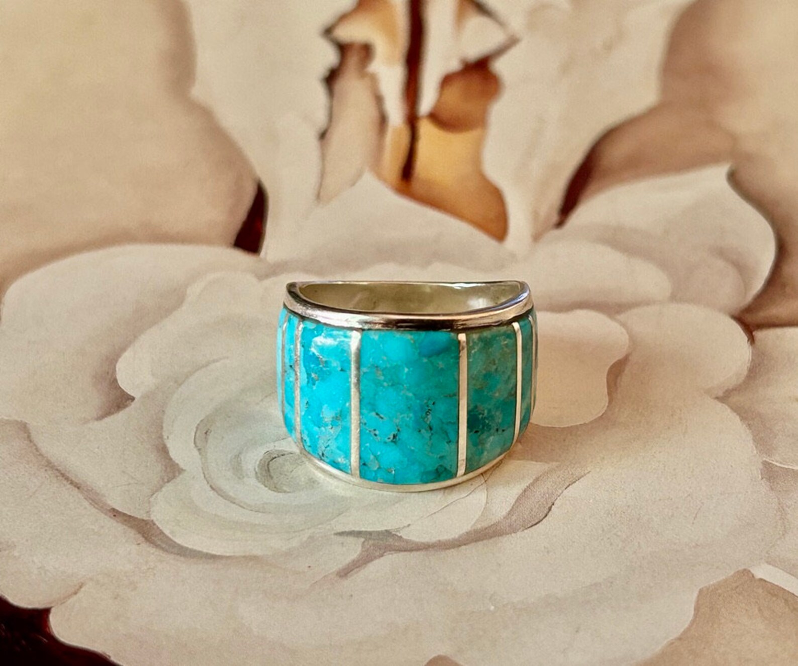 Mens Kingman Turquoise Sterling Silver Ring Masculine Design Western ...