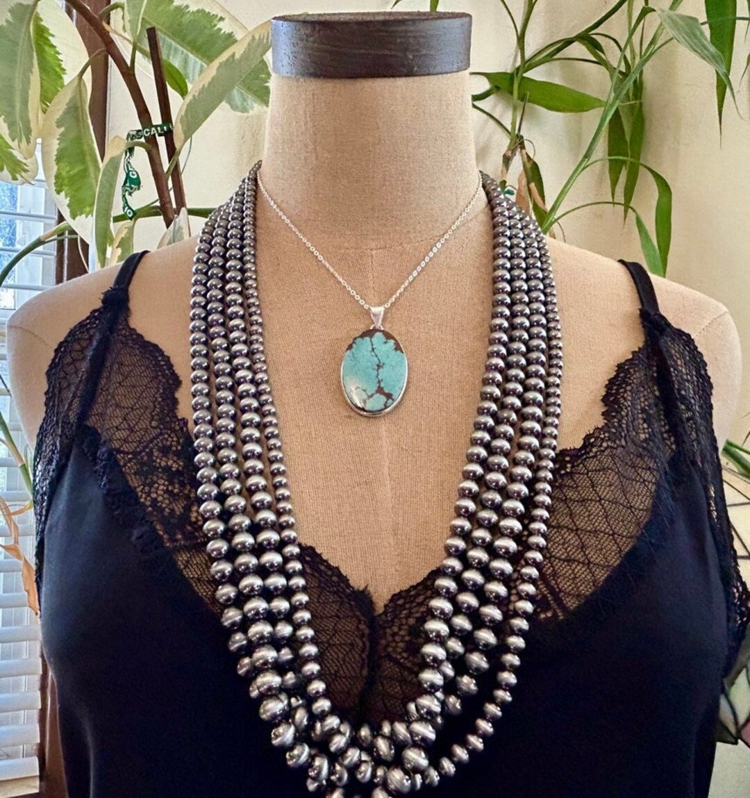 Western Pearl 4-strand Necklace & Earrings Set: Silver Style Beaded ...