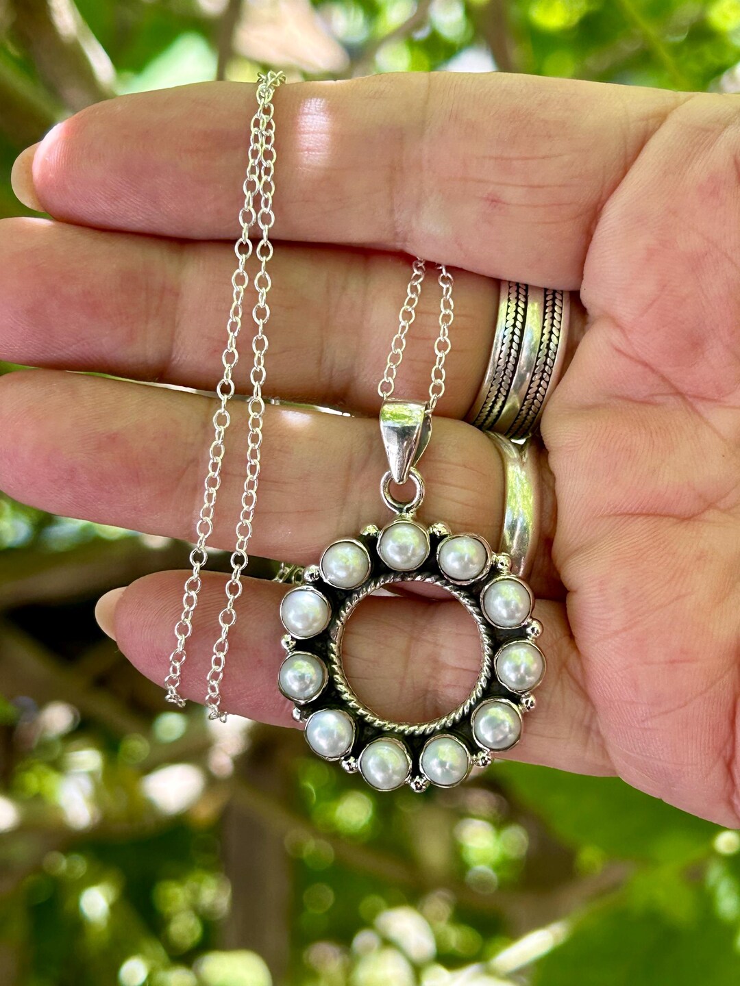 Genuine Circle of Pearls Pendant Necklace Sterling Silver Pearl Pendant ...