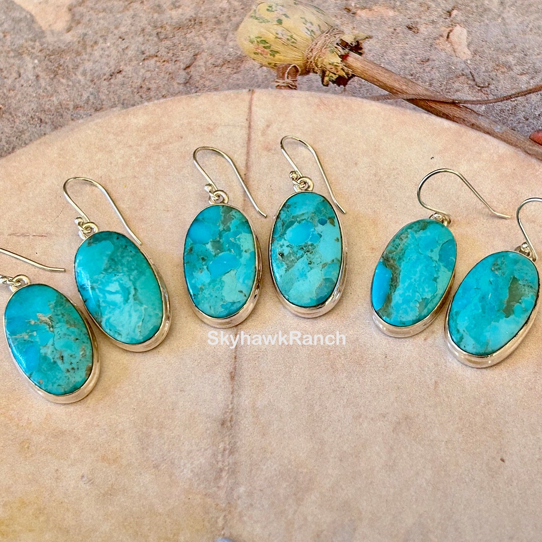 Kingman Turquoise Earrings 925 Sterling Silver Genuine Turquoise ...