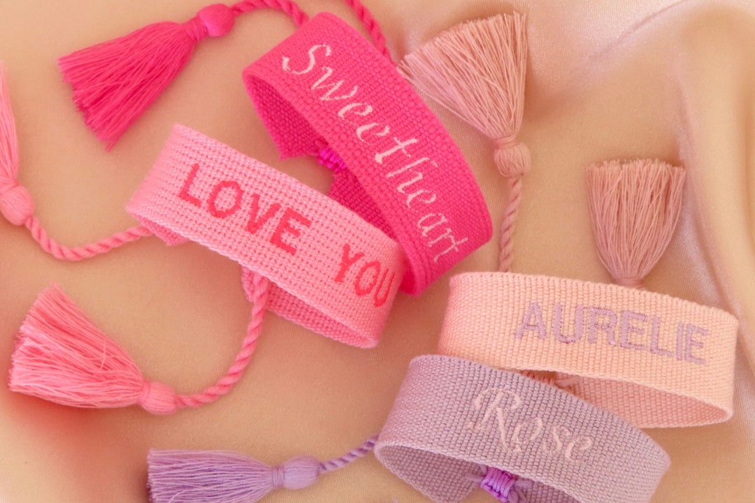 Custom Embroidered Bracelet, Script Font, Woven Bracelets, Gift for ...