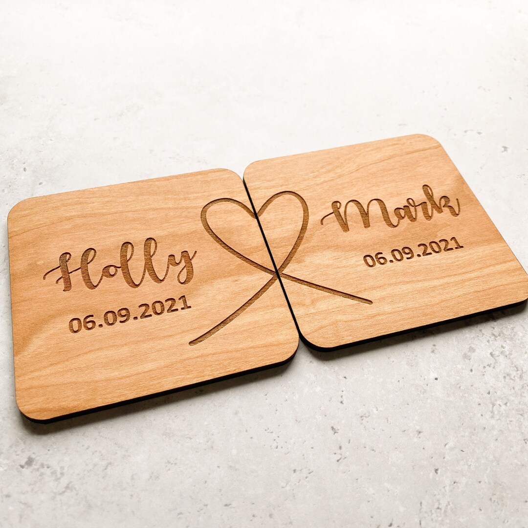 Engagement Gifts, Wooden Couples Coasters, Anniversary Gifts, 5 Year ...
