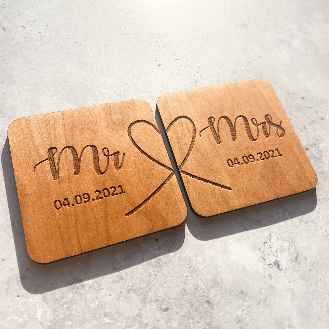 Mr and Mrs Coasters, Engagement Gifts, Wooden Wedding Coasters ...