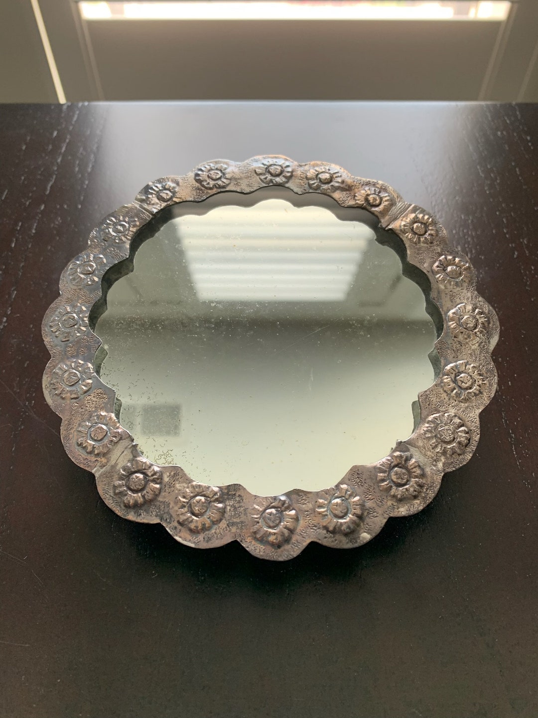 Vintage Saad Egyptian 900 Silver Round Repousse Hand Mirror With Bird ...