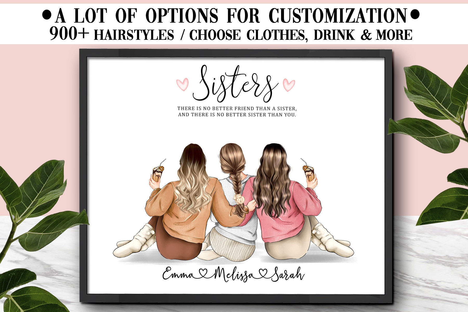 Sisters Personalized Print, Personalized 3 Sisters Print, Personalized ...