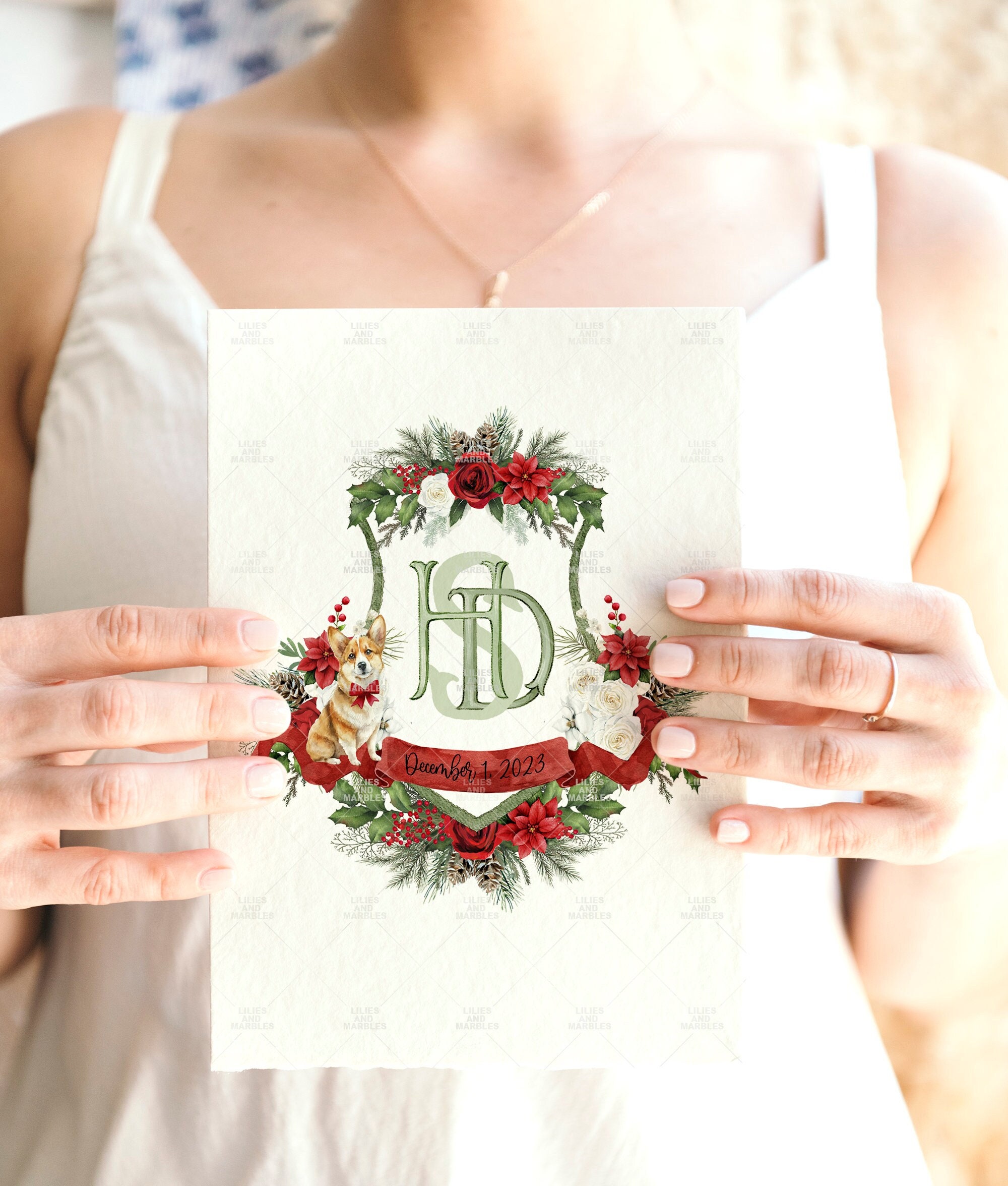 Custom Watercolor Wedding Crest, Christmas Theme, Wedding Monogram - Etsy
