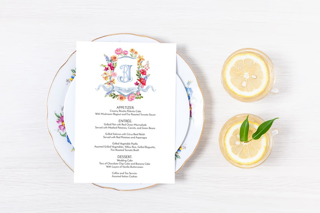 Custom Watercolor Wedding Crest Menu, Wedding Crest Wedding Menu ...