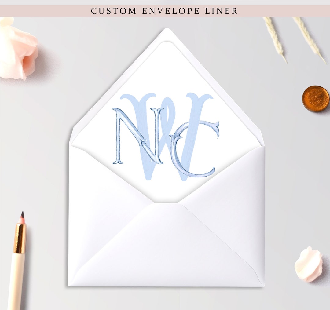 Custom Wedding Monogram Envelope Liner, Watercolor Crest - Etsy