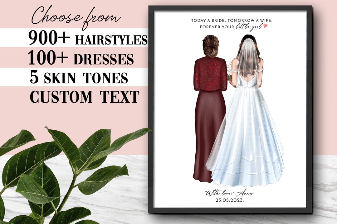 Personalized Bride and Mother Portrait, Custom Wedding Print - Etsy