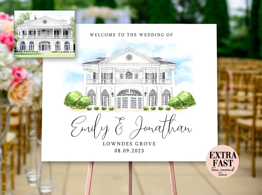 Watercolor Wedding Venue Illustration, Watercolor Wedding Venue Welcome ...